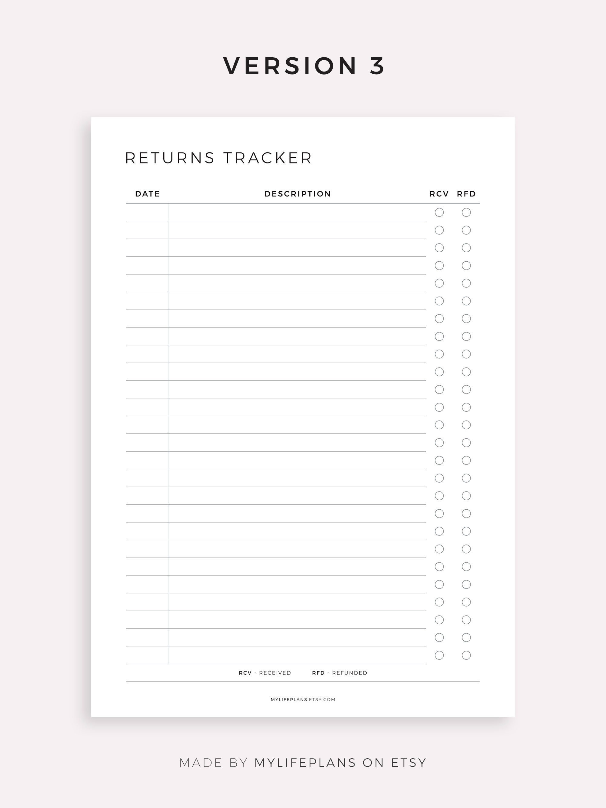 Returns Tracker Printable Online Business Return Sheet Order - Etsy