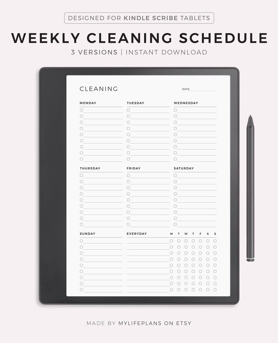 Weekly Cleaning Schedule for Kindle Scribe, Cleaning Checklist ...