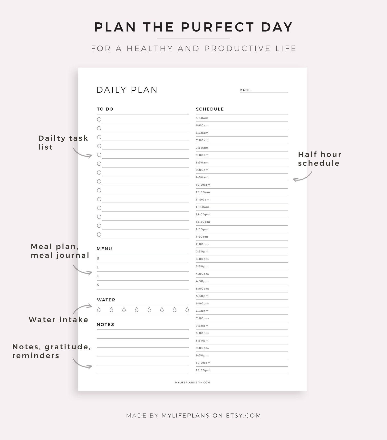 Hourly Planner Printable, Daily to Do List, Undated Daily Planner PDF ...