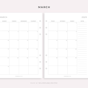 2025 Monthly Calendar on Two Pages With Notes, Printable Calendar ...
