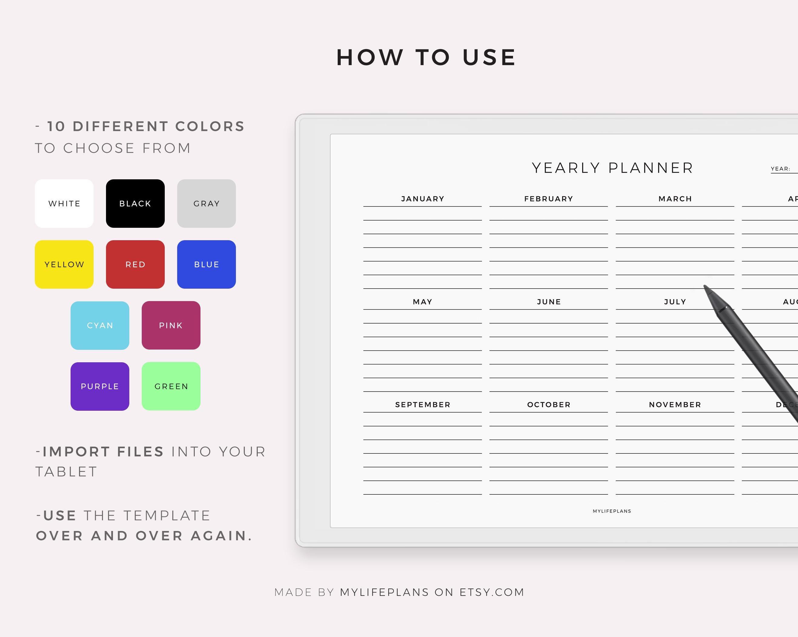 Yearly Overview Planner for Remarkable Paper Pro, Landscape, Yearly ...