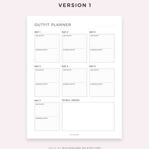 Travel Outfit Planner Digital Template, Daily Outfit Planner for ...