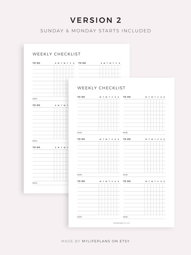 Printable Weekly Checklist Fillable, Weekly Task List, to Do List ...
