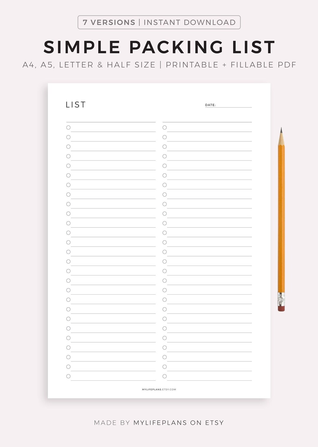 Simple Packing Checklist for Holiday, Work Trip, College, Moving Out ...