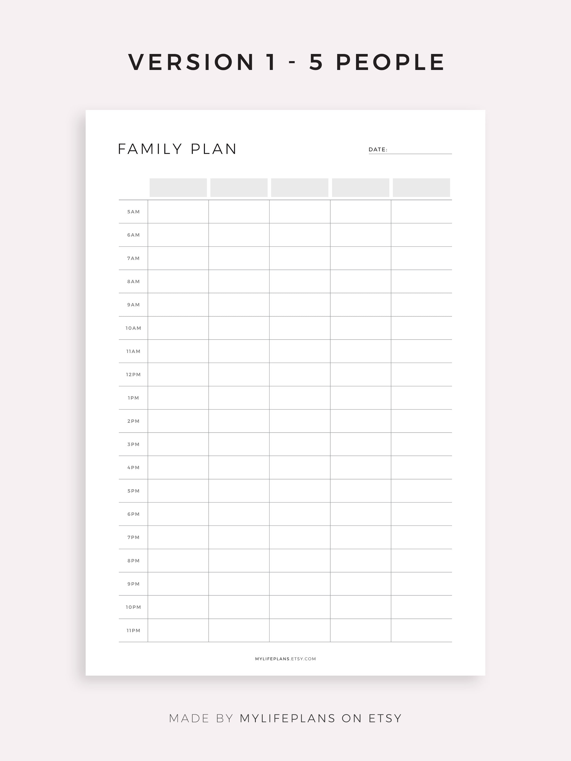 Hourly Family Planner Printable, Family Daily Planner, Family Schedule ...