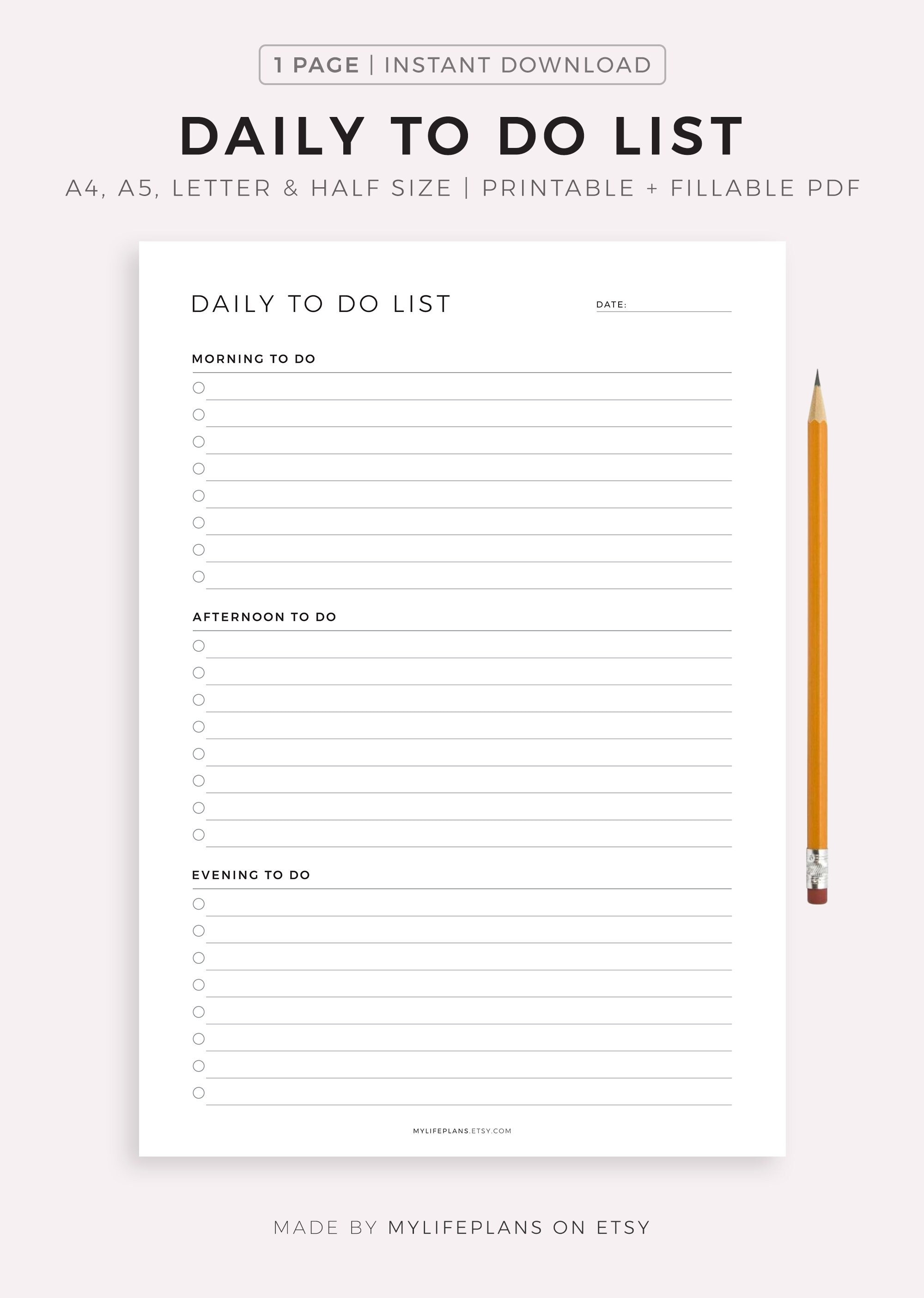 Daily to Do List Printable Daily Task List Template PDF - Etsy