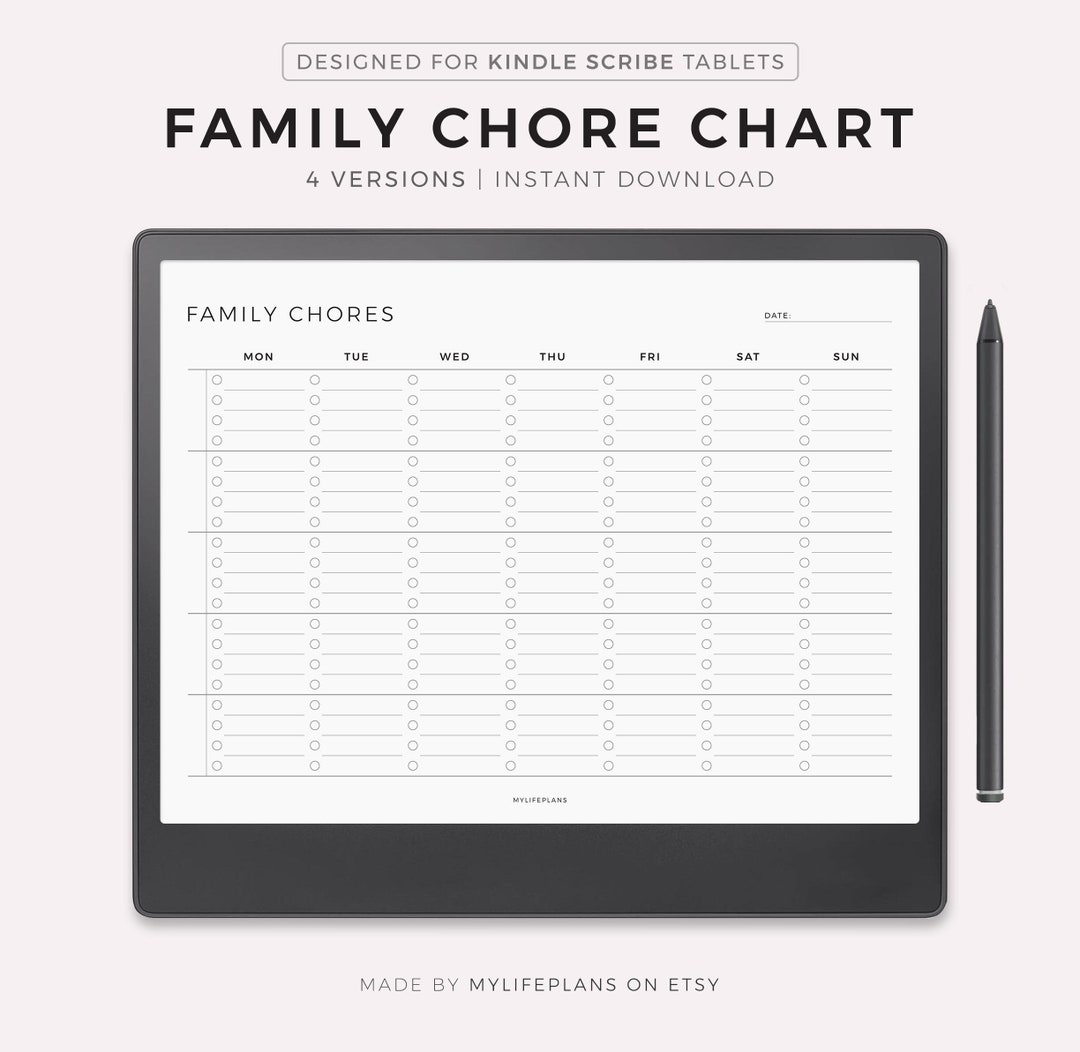 Family Chore Chart for Kindle Scribe, Landscape, Weekly Household ...
