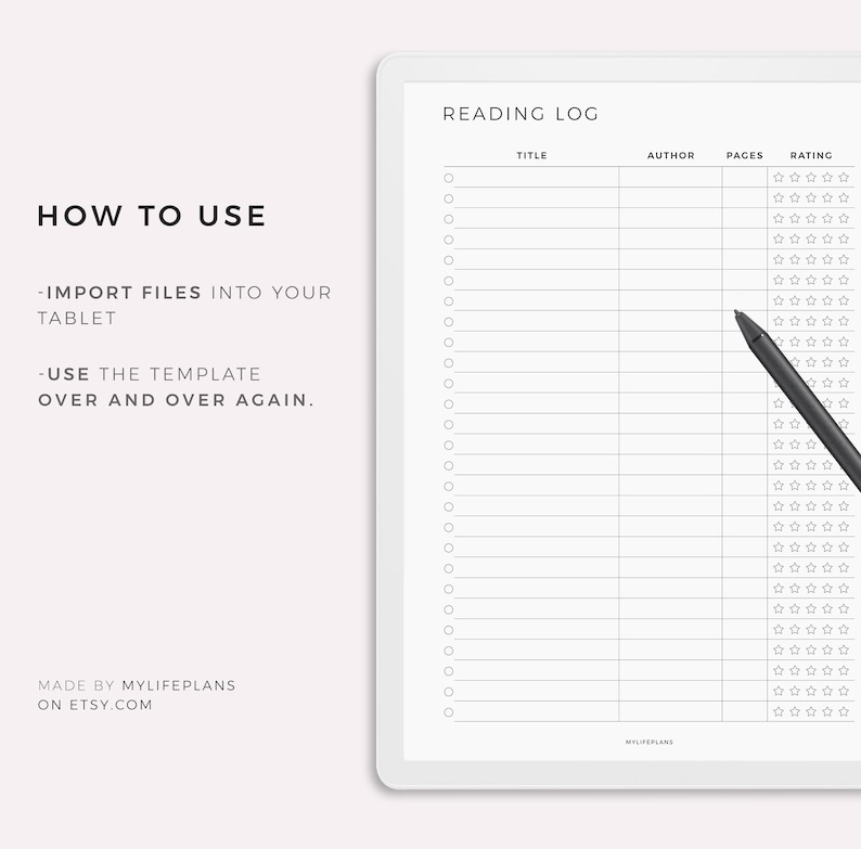 Reading Log for Supernote A5X2/A5X/A5/A6X2/A6X/A6, Instant Download - Etsy