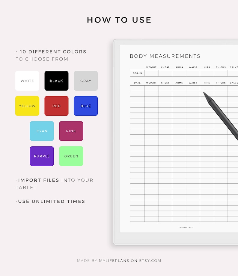 Body Measurements Tracker for Remarkable Paper Pro, Fitness Progress ...