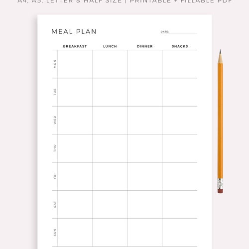 Printable Weekly Meal Planner Landscape Food Diary Meal - Etsy New Zealand