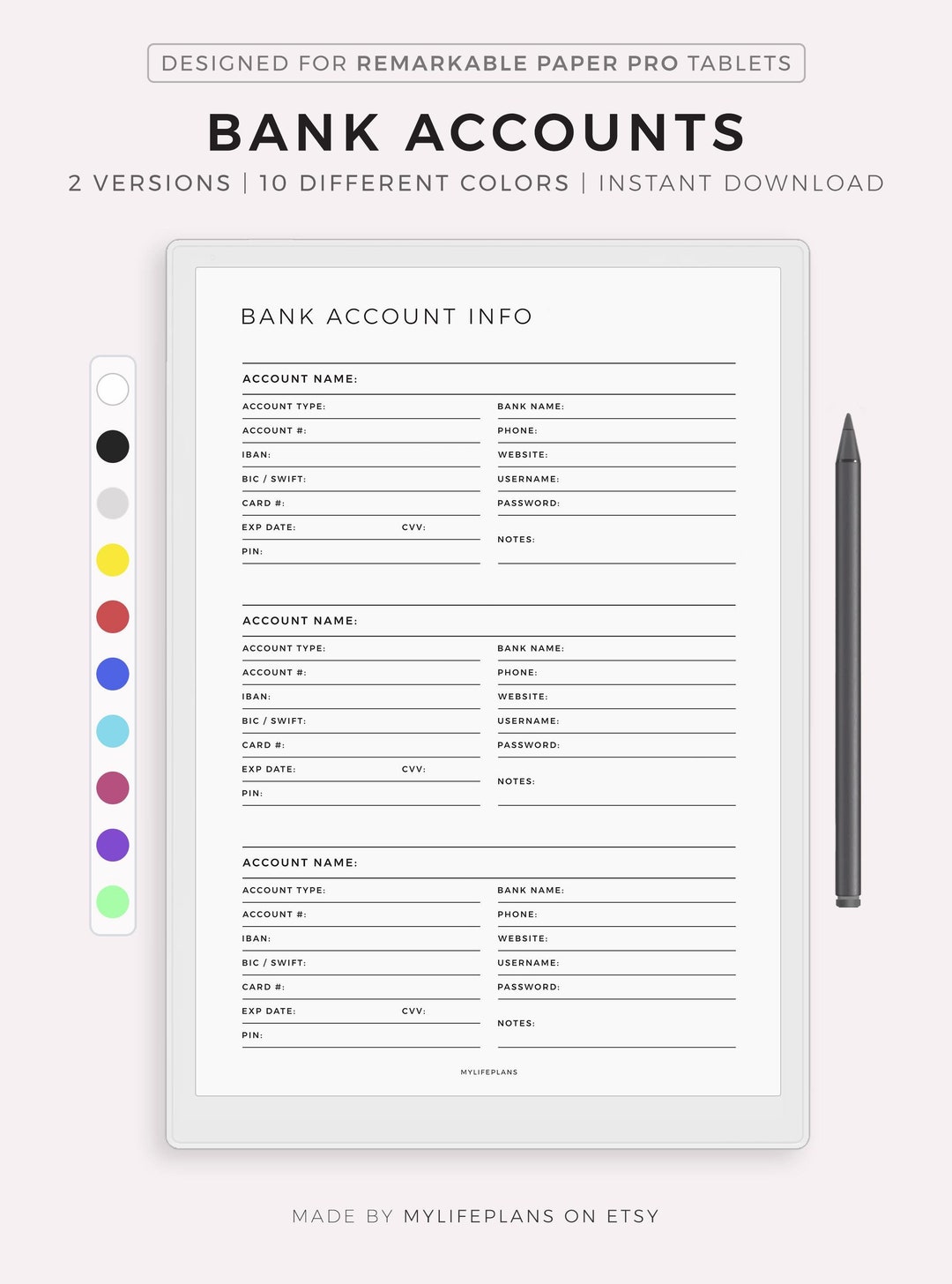 Bank Accounts Tracker for Remarkable Paper Pro, Instant Download - Etsy