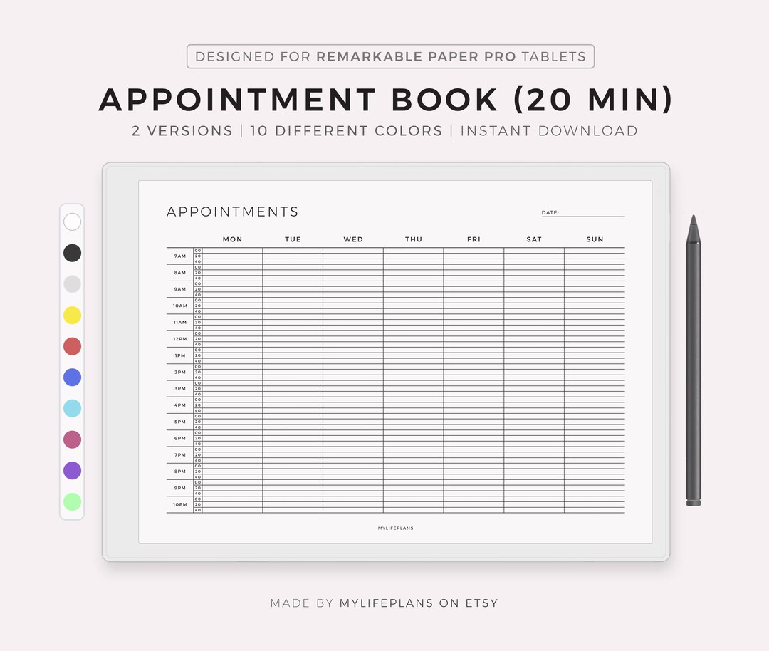 Appointment Book 20 Minute Intervals Landscape, Appointment Reminder ...