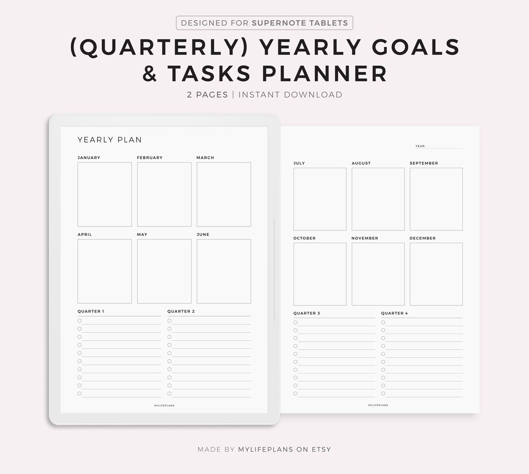 Quarterly Yearly Planner, Yearly Goals & Tasks, Annual Overview ...