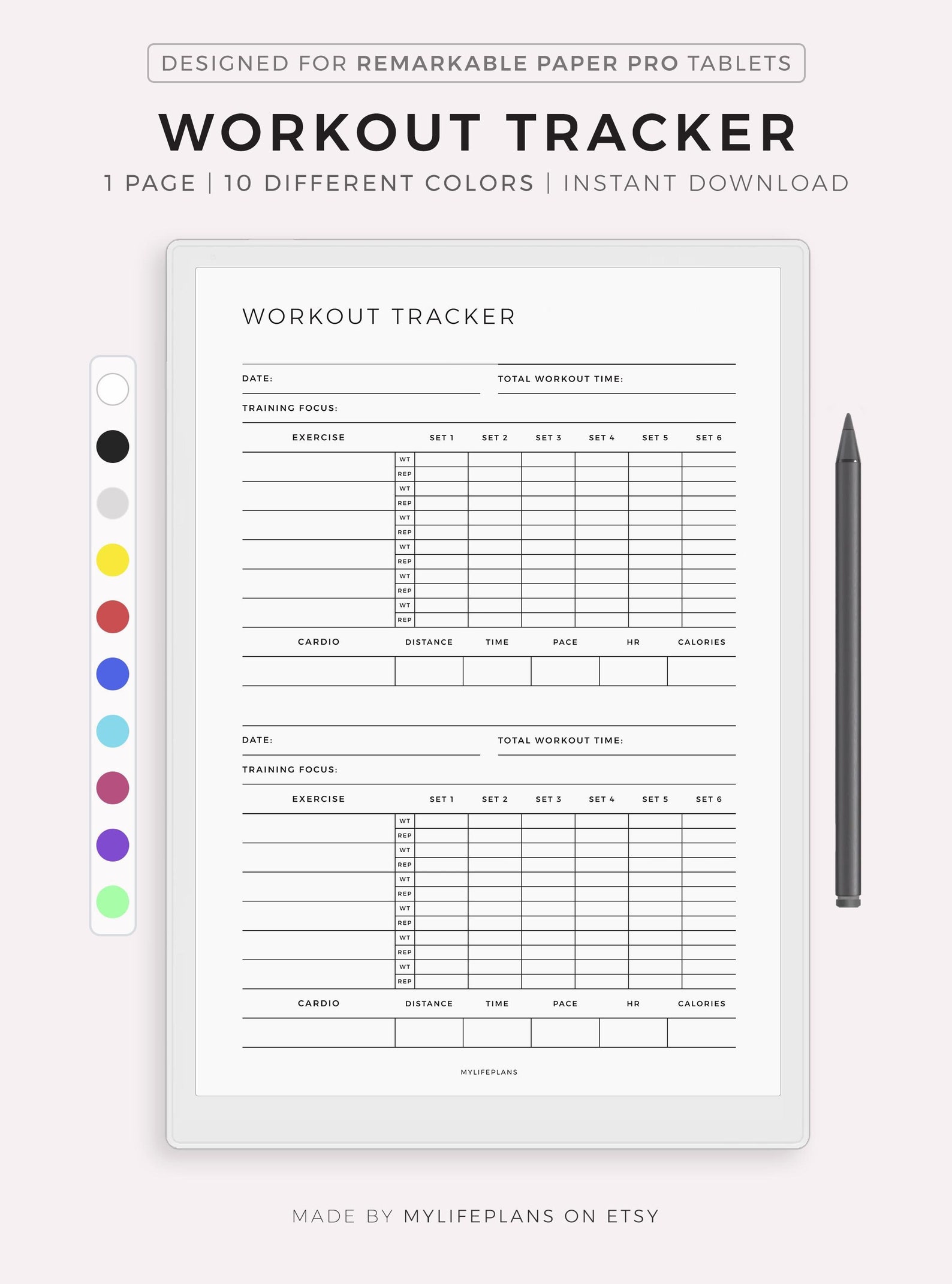 Workout Tracker for Remarkable Paper Pro, Instant Download - Etsy