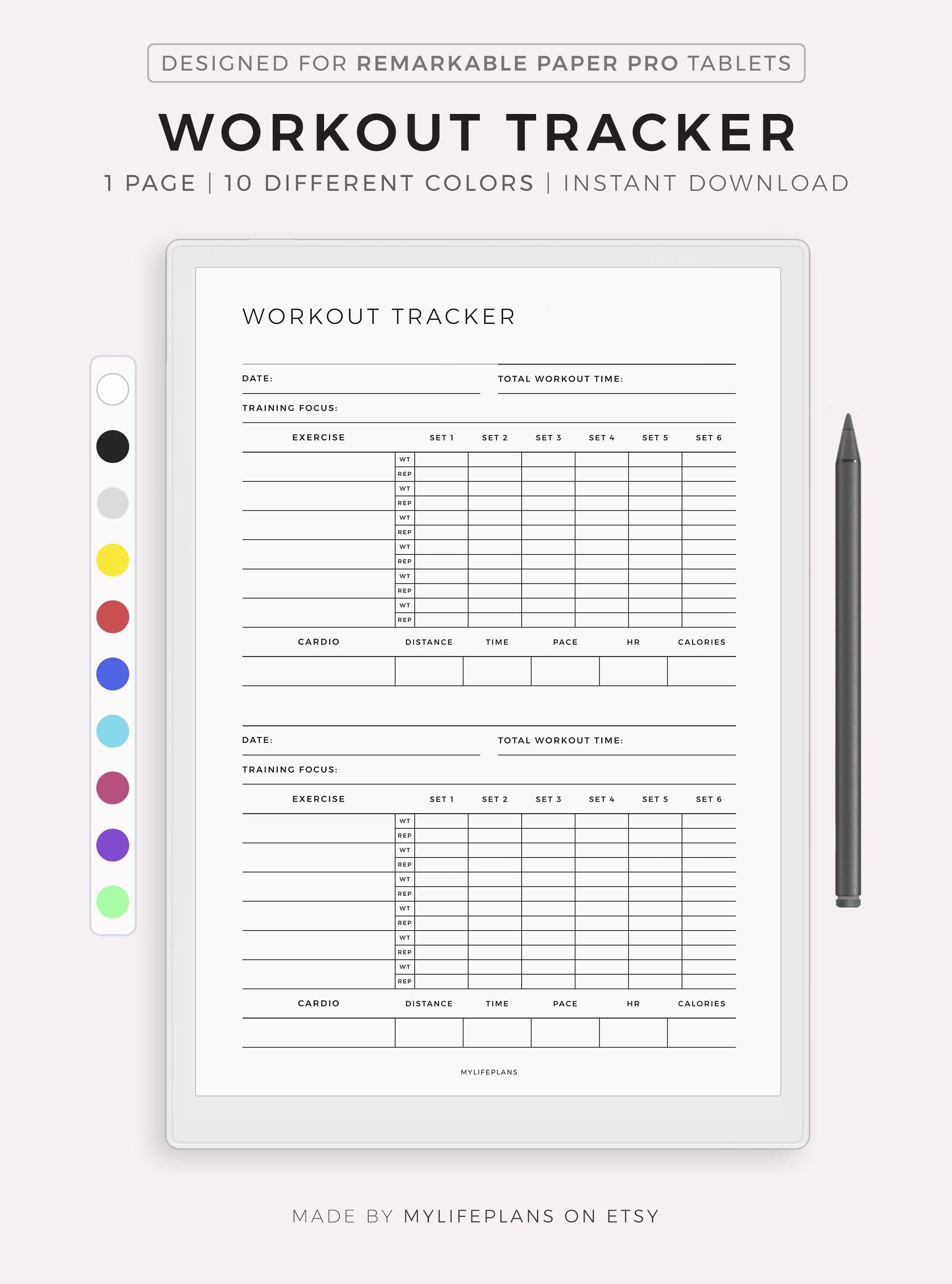 Workout Tracker for Remarkable Paper Pro, Instant Download - Etsy