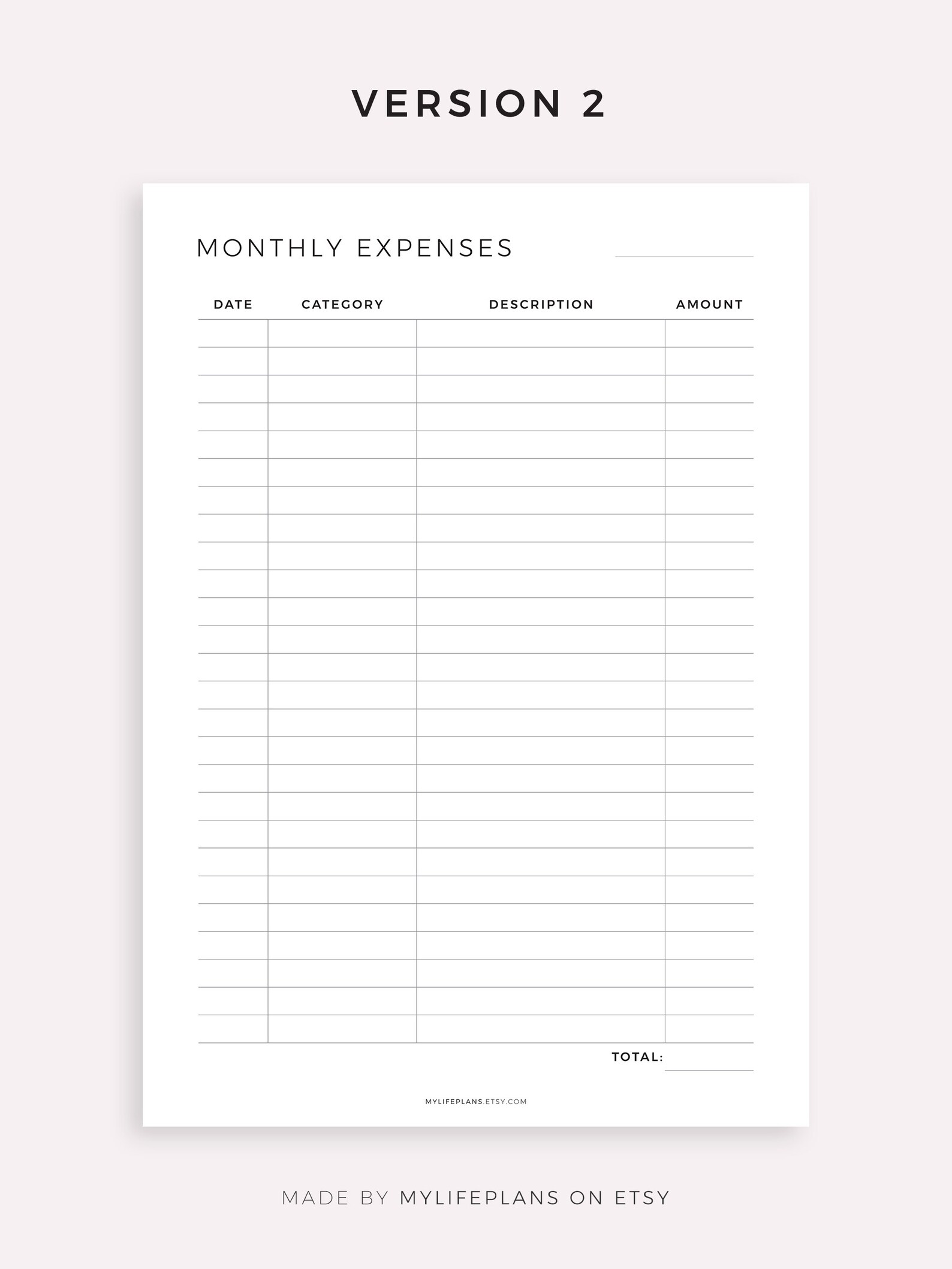 Simple Monthly Expenses Tracker Printable Spending Log - Etsy