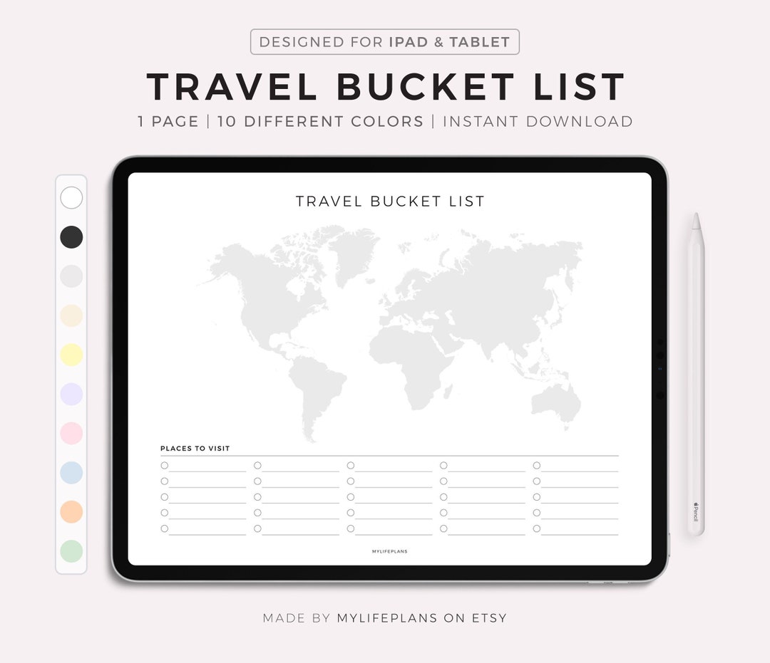 Digital Travel Bucket List Template Landscape, Travel to Do List, Dream ...