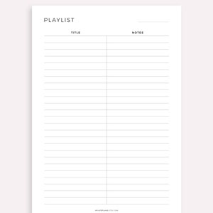 Simple Music Playlist Printable - Favorite Songs, Fitness Songs, Happy ...