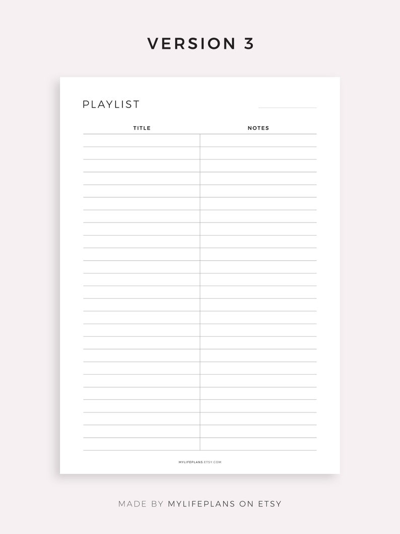 Simple Music Playlist Printable - Favorite Songs, Fitness Songs, Happy ...