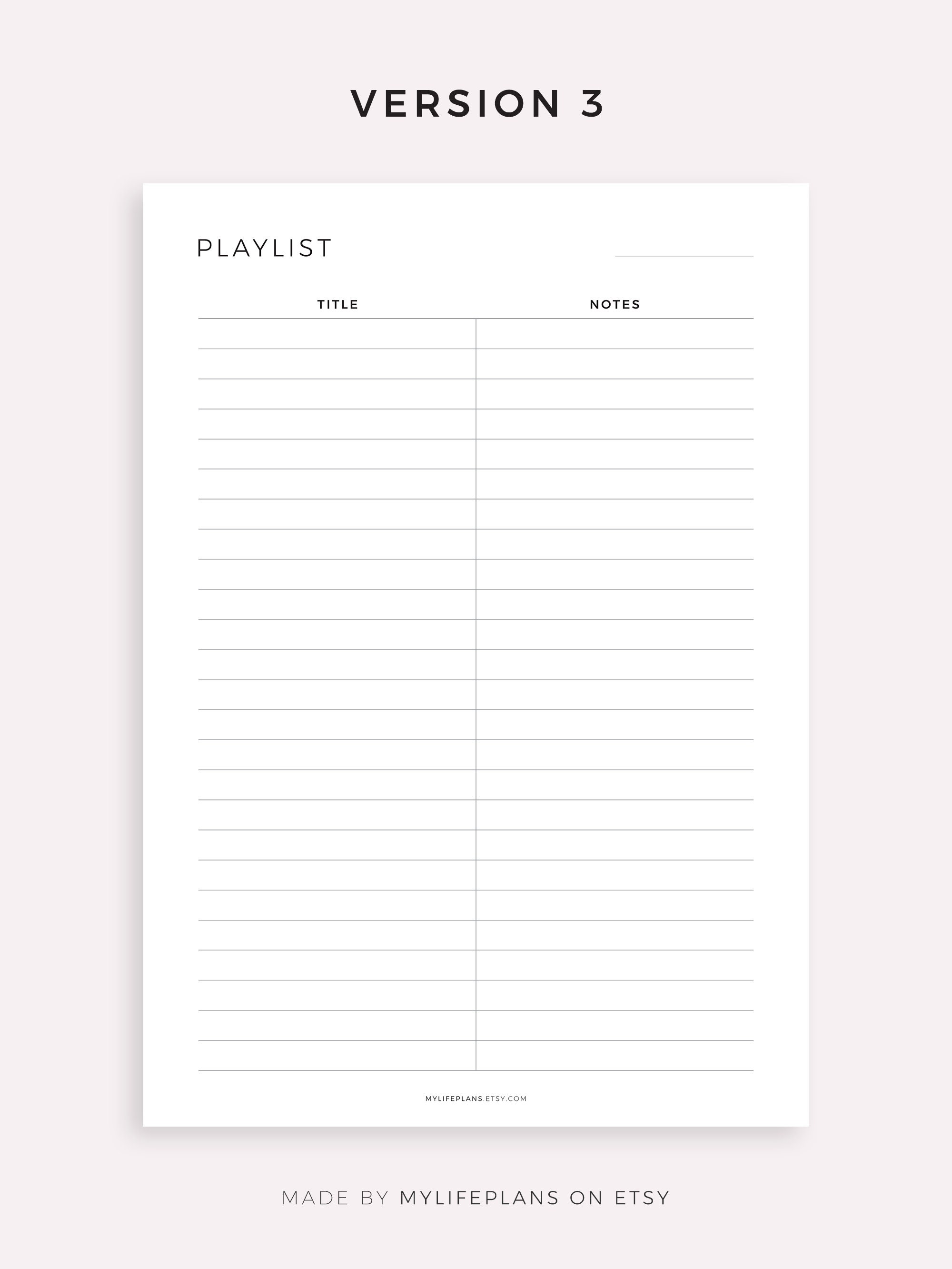 Simple Music Playlist Printable Favorite Songs Fitness - Etsy UK