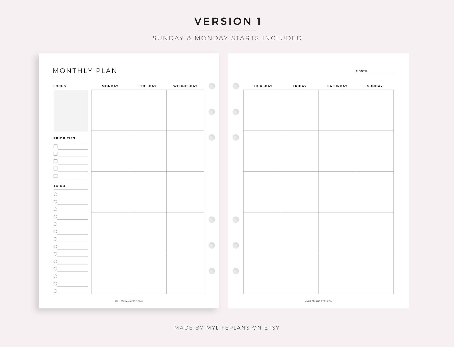Printable Monthly Planner on Two Pages, Month at a Glance, Monthly ...