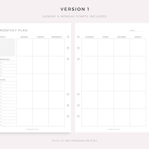 Printable Monthly Planner on Two Pages, Month at a Glance, Monthly ...