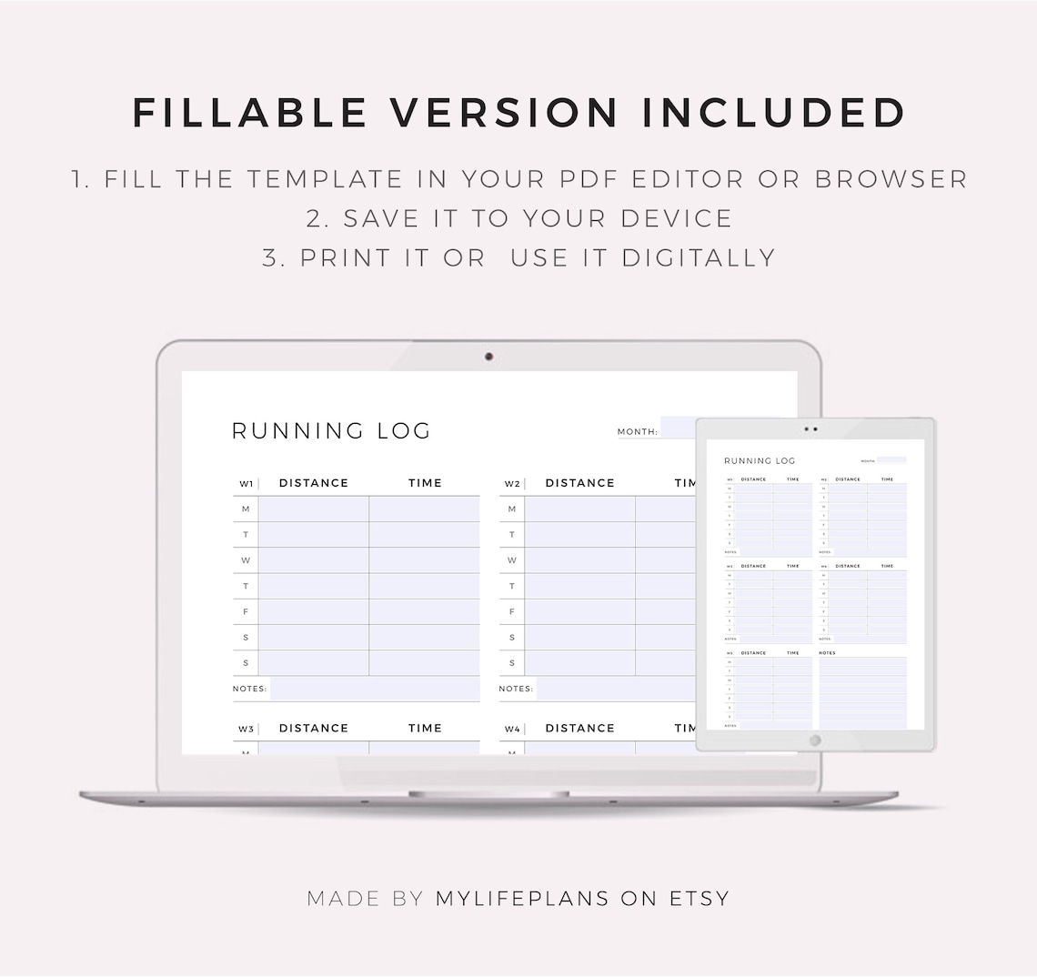 Monthly Running Log Printable Template, Running Journal, Cardio ...