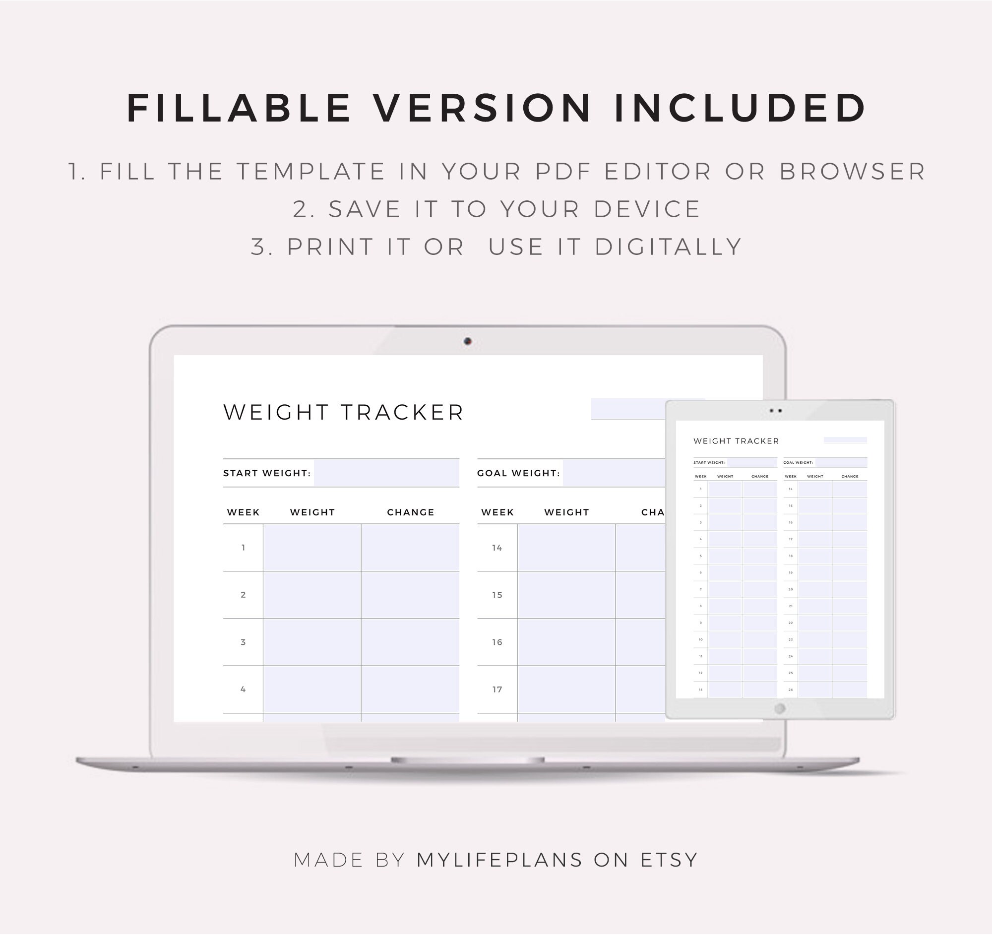 26 Week Weight Tracker Printable & Fillable Weight Loss - Etsy