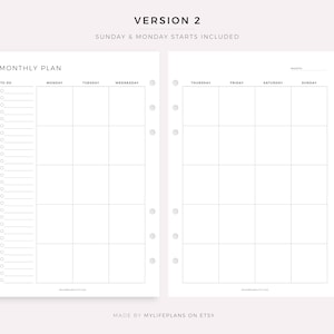 Monthly to Do List on Two Pages, Productivity Monthly Planner Printable ...