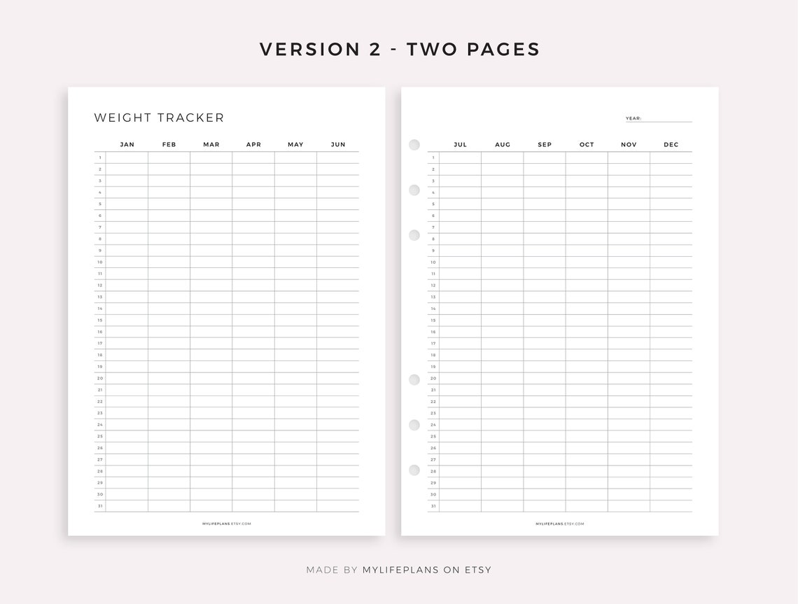 365 Day Weight Tracker Printable & Fillable Daily Weight - Etsy