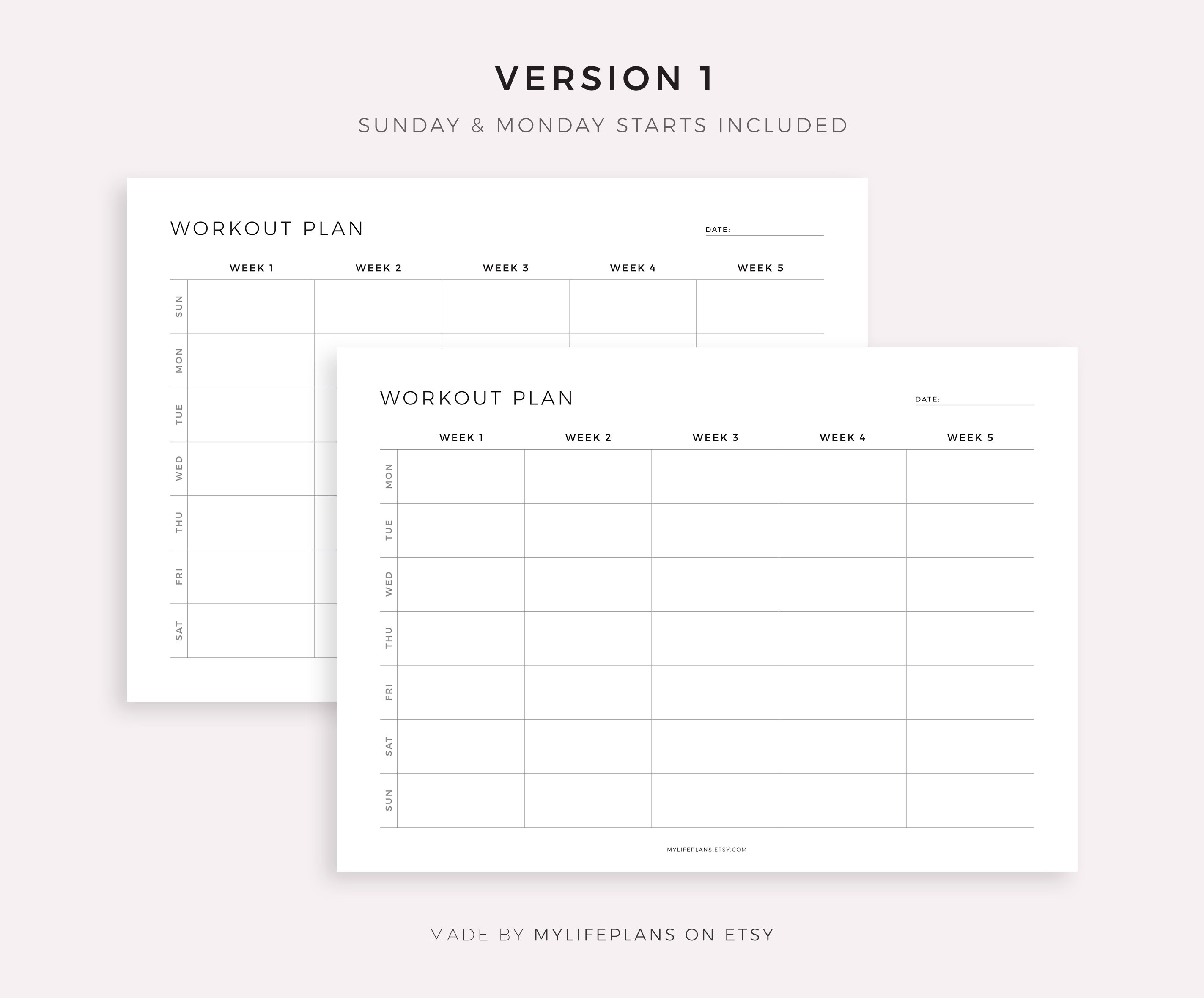 Monthly Workout Planner Printable Landscape, 30 Days Fitness Planner ...
