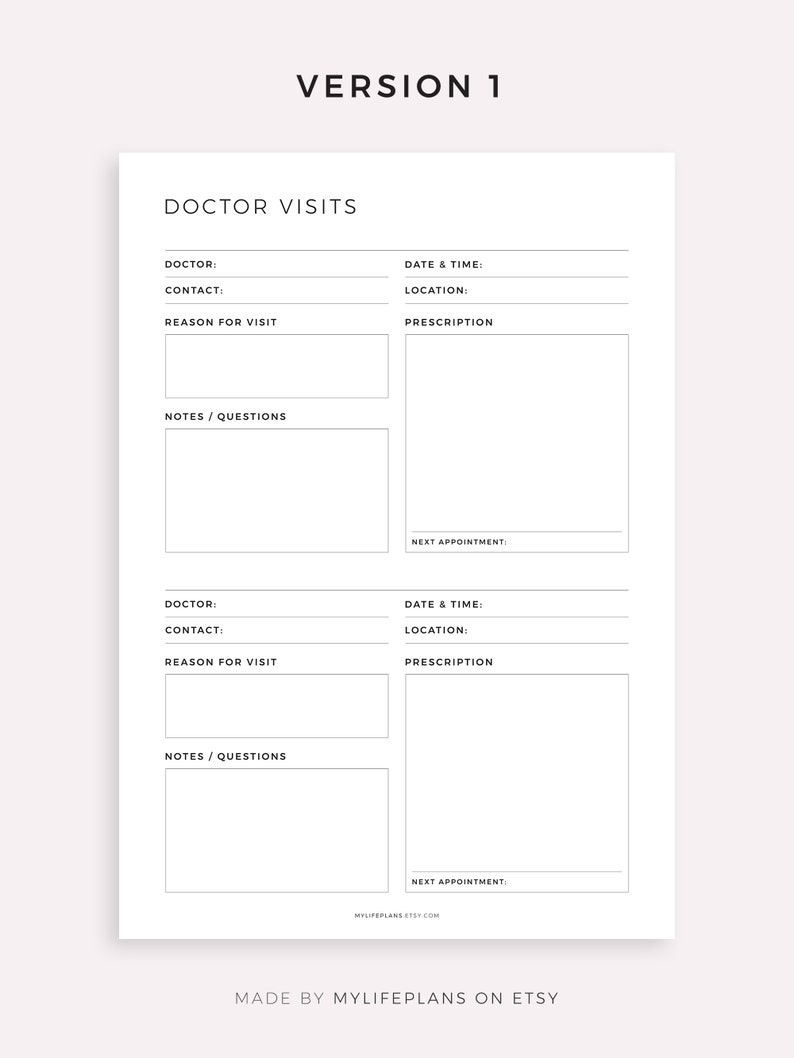 Doctor Visits Planner Printable Medical Specialist Visit - Etsy Australia