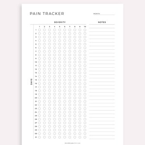 Monthly Pain Tracker Printable Template, Track Daily Pain Severity ...