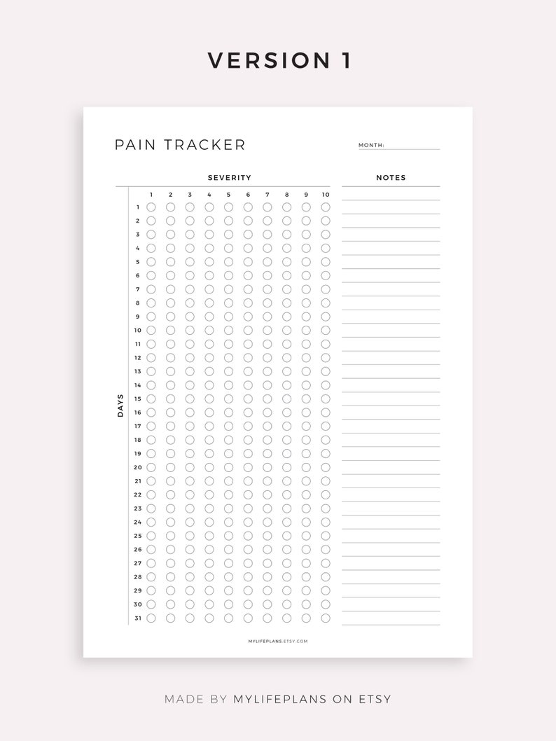 Monthly Pain Tracker Printable Template Track Daily Pain - Etsy