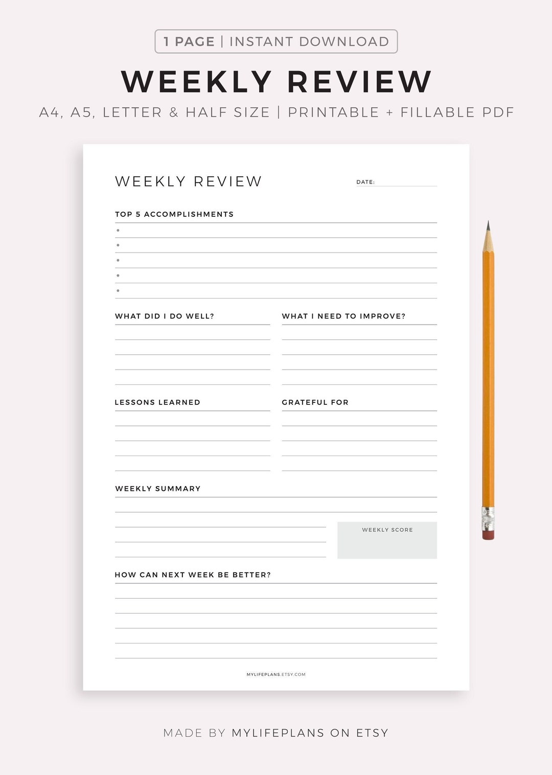 Weekly Review, Weekly Reflection, Weekly Evaluation, Weekly Summary ...