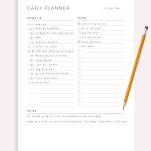 Minimalist Daily Planner Printable, Daily to Do List for Work/home ...