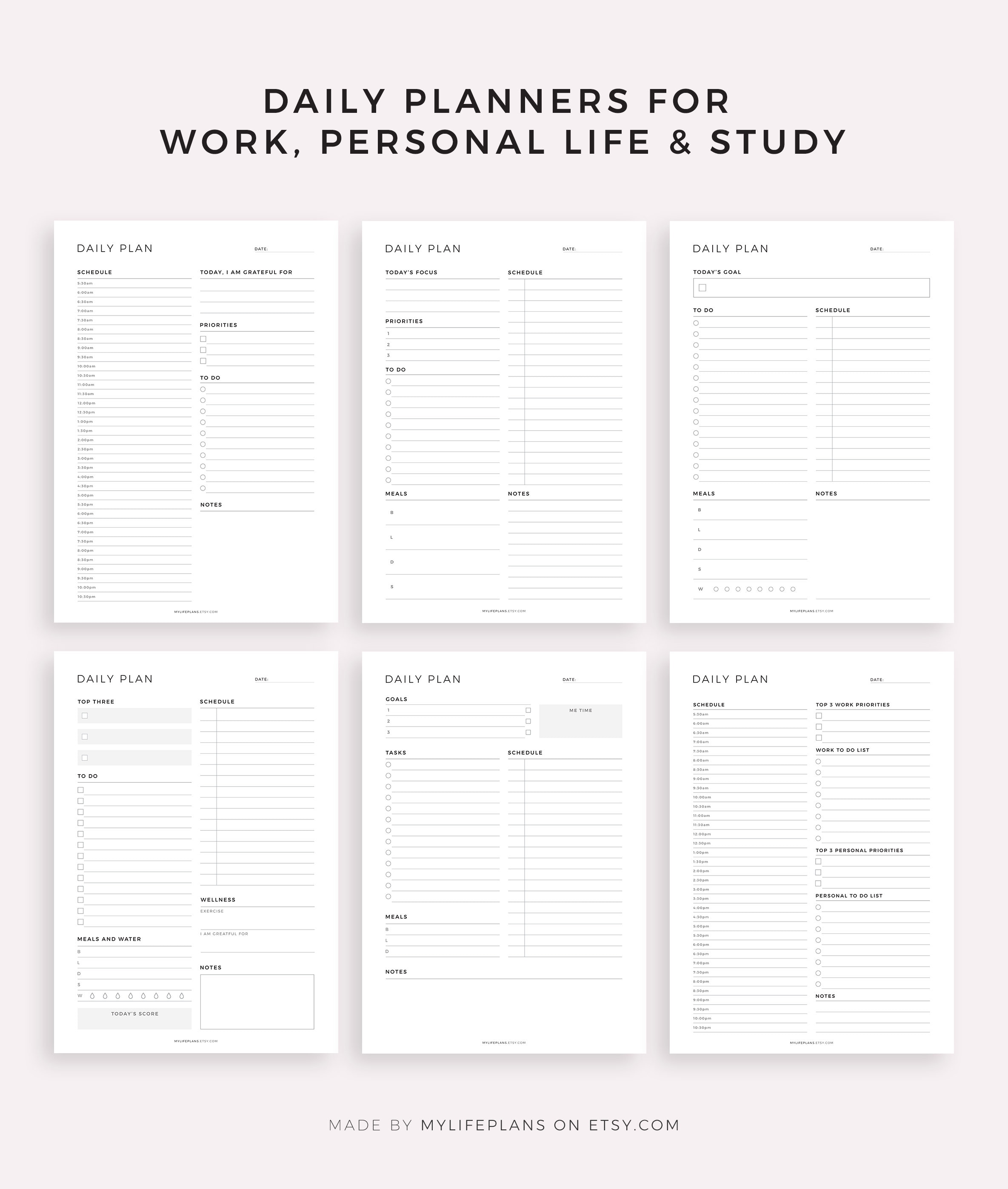 Daily Planner Inserts Bundle Daily Schedule Printable Daily - Etsy