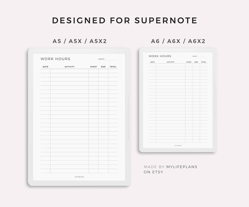 Working Hours Log for Supernote A5X2/A5X/A5/A6X2/A6X/A6, Instant ...