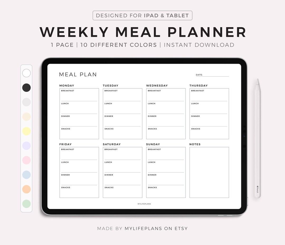 Digital Weekly Meal Planner Landscape, Food Diary, Meal Tracker, Food ...