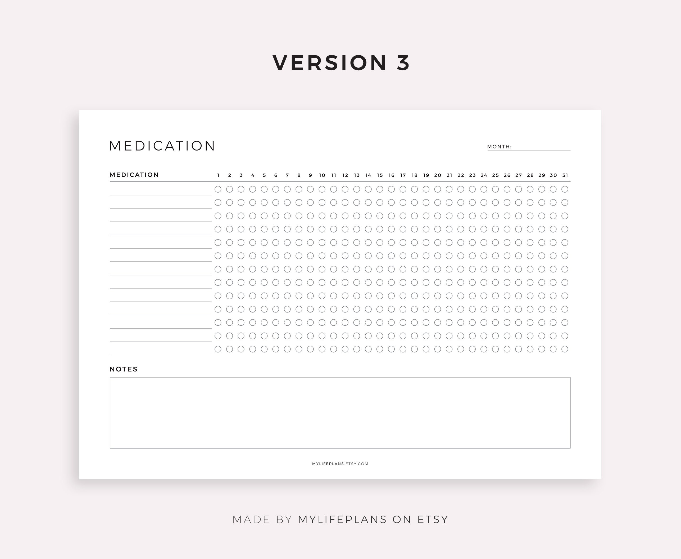 Monthly Medication Tracker Printable Medication Schedule - Etsy Canada