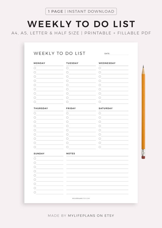 Weekly to Do List Printable Weekly Task List Template Weekly - Etsy