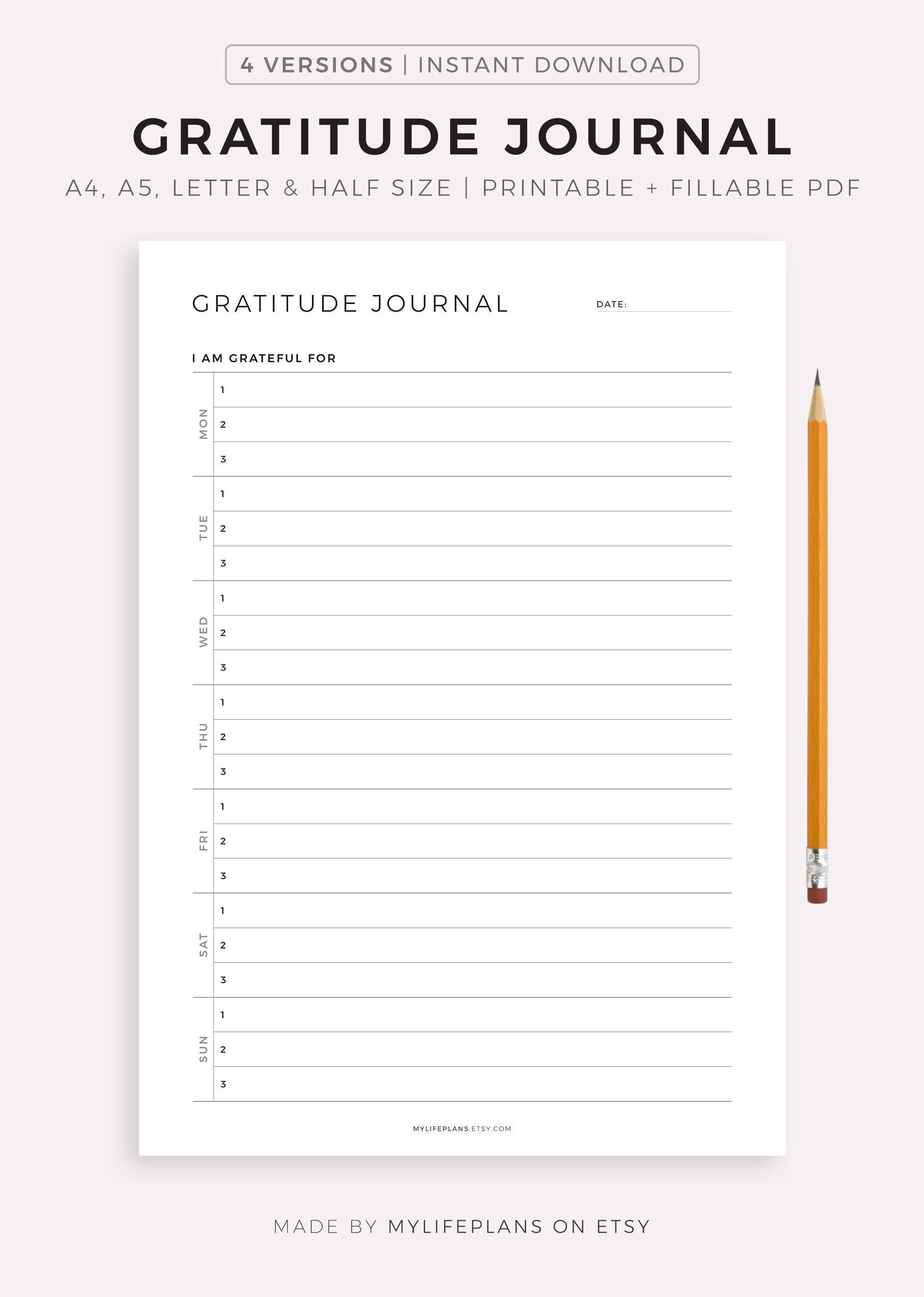 Weekly Gratitude Journal Printable Template Thankfulness - Etsy UK