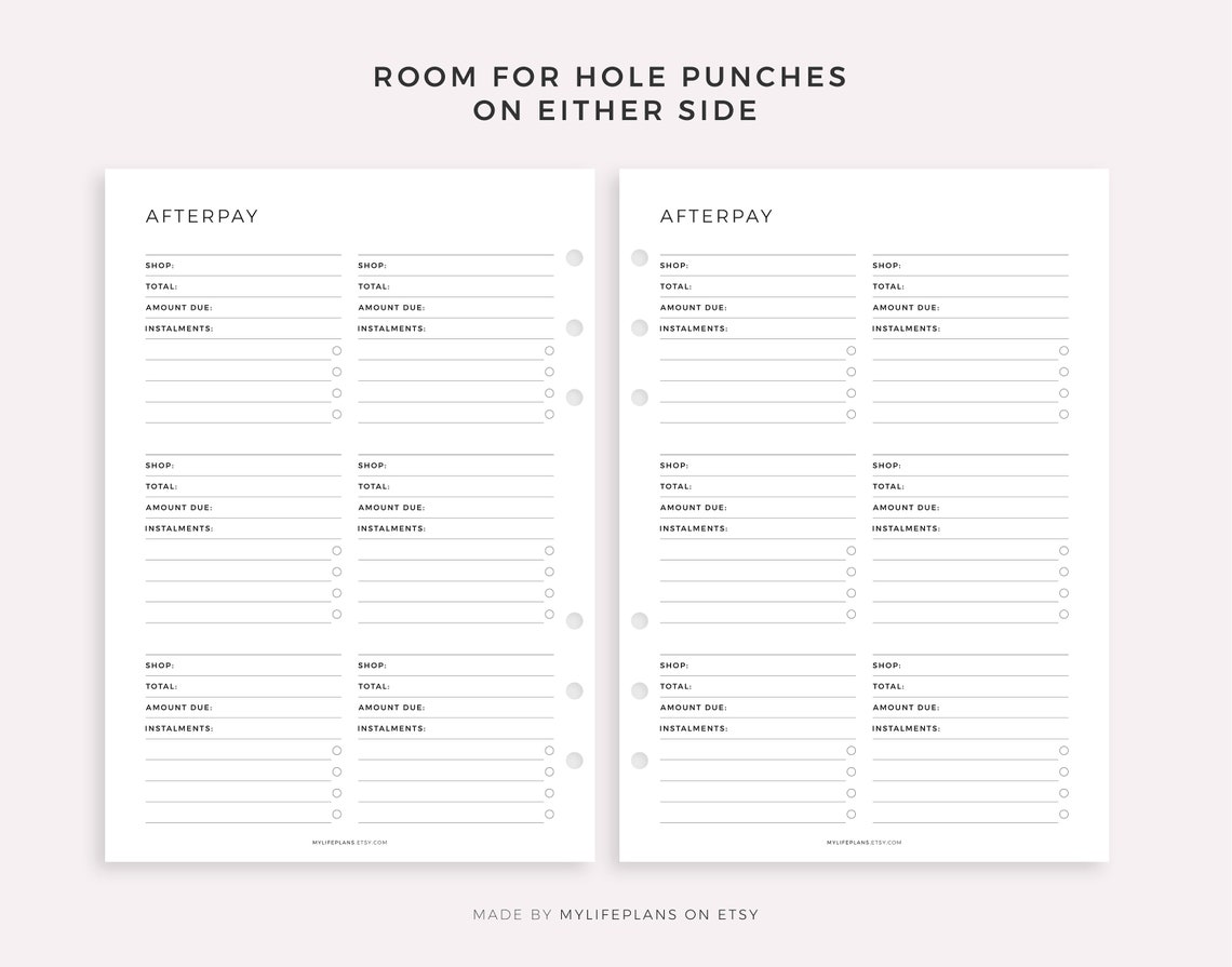 Afterpay Klarna & Paypal Tracker Printable and Fillable PDF - Etsy