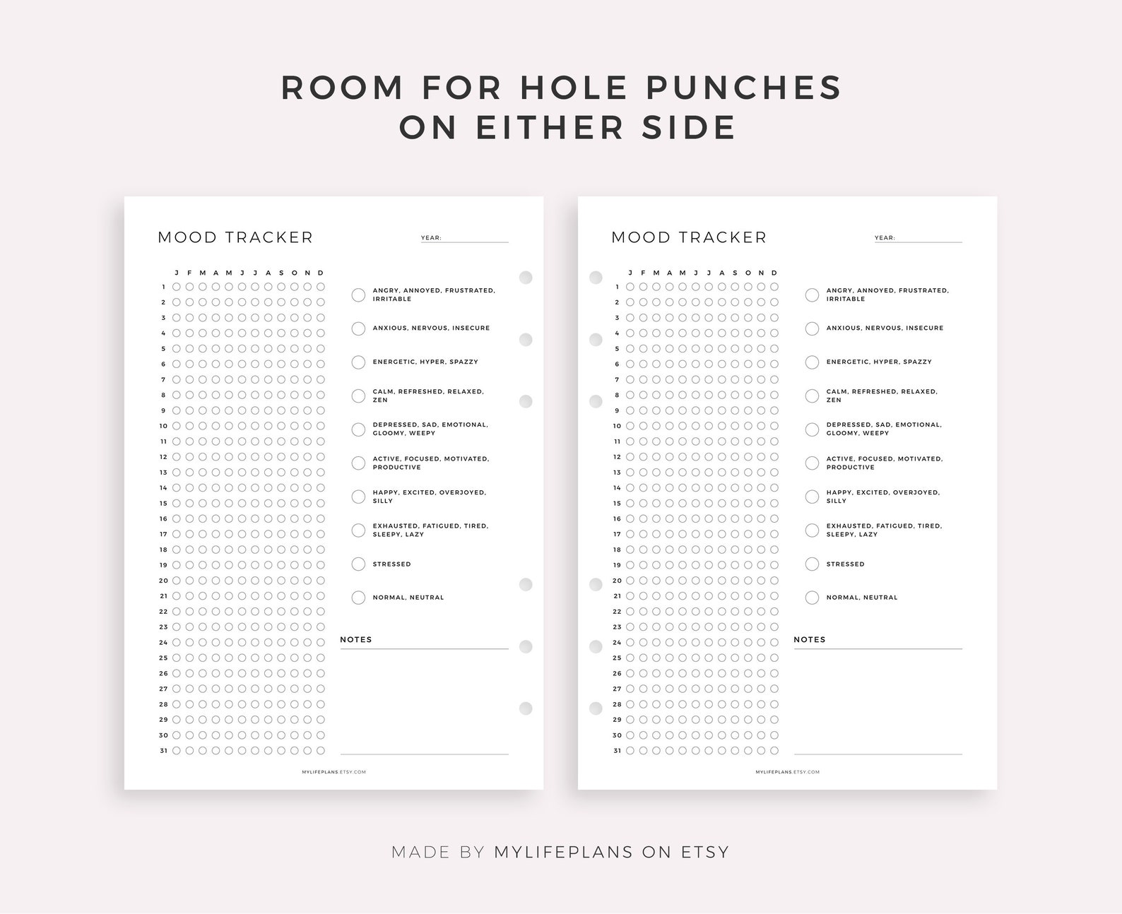 Mood Tracker Printable, A Year in Pixels, Mood Journal, Emotion Tracker ...