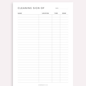 Cleaning Sign off Sheet Printable, Restroom Cleaning, Bathroom Cleaner ...