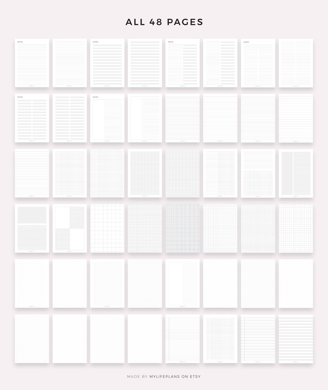 Notes Lined Graph & Dot Grid Paper Pages Bundle Printable - Etsy