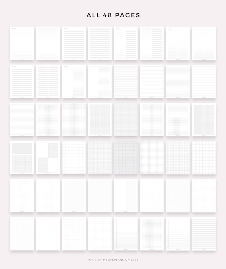 Notes Lined Graph & Dot Grid Paper Pages Bundle Printable - Etsy