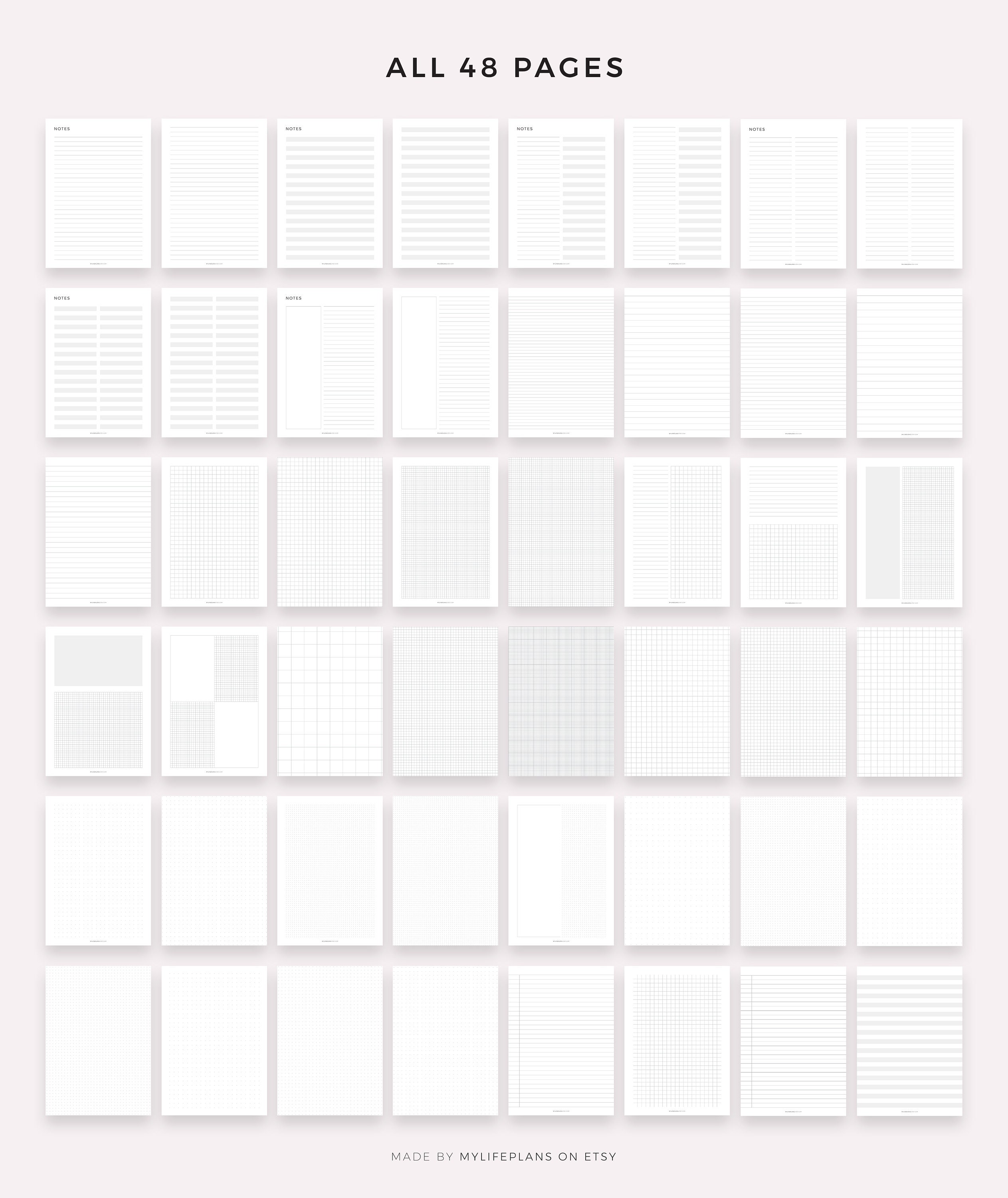 Notes, Lined, Graph & Dot Grid Paper Pages Bundle Printable, A4/a5 ...