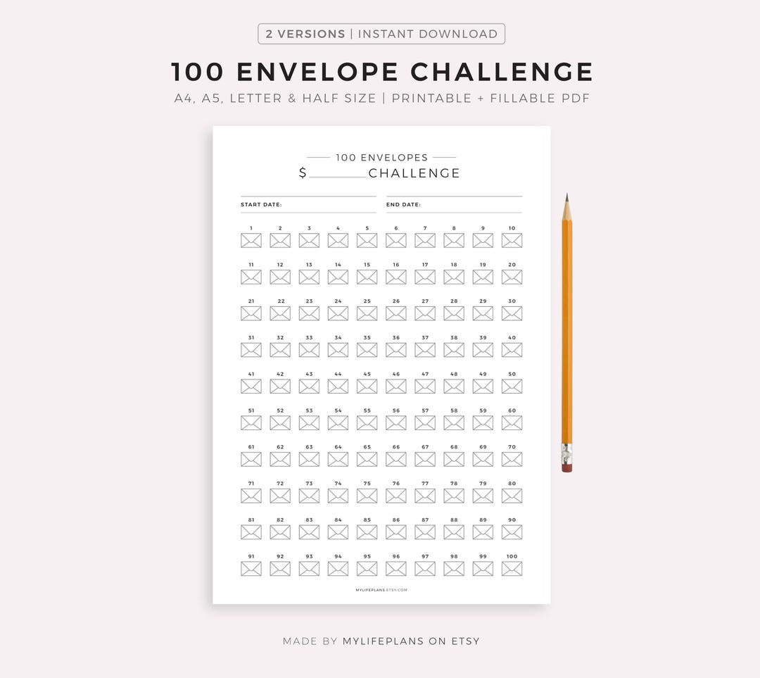 100 Envelope Challenge Printable, Money Saving Challenge, Savings ...