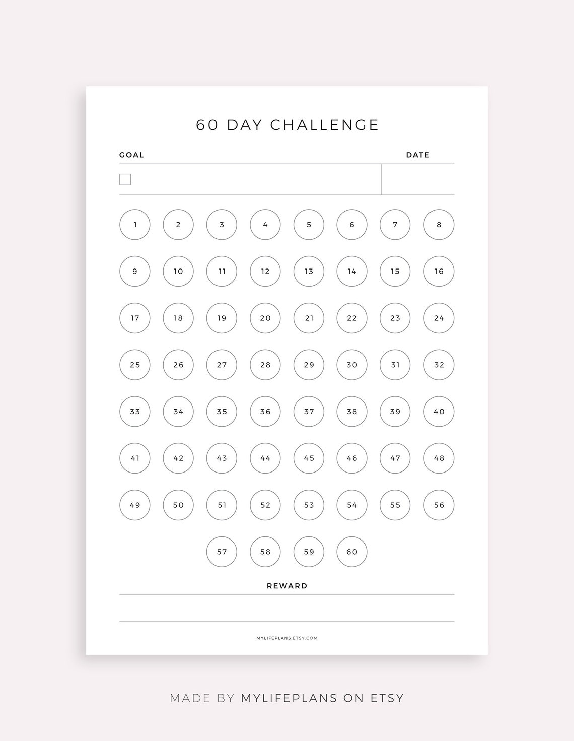 60 Day Challenge Goal Setting Progress Tracker Habit - Etsy
